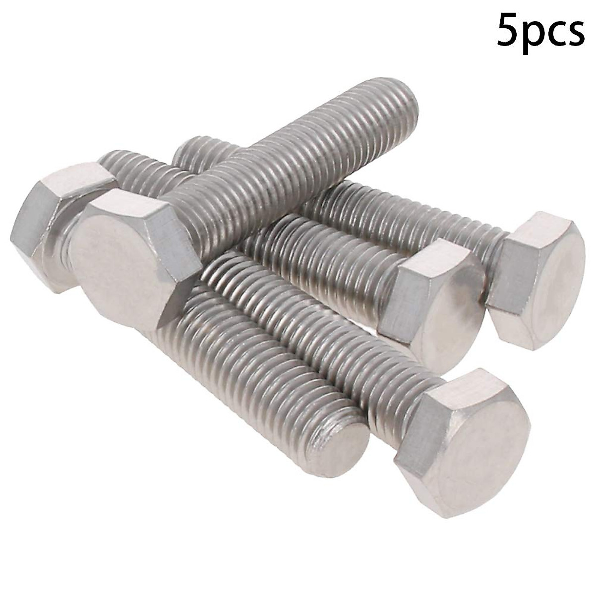 Bettomshin 5Pcs M12 x 60mm Hex Bolts, 304 Stainless Steel 1.75mm Thread Pitch Fully Threaded Metric Hex Head Screw Bolts, Hexagon Screw Bolt, Hex Tap Bolts, Silver (Overall Size 67.68x19x19mm)