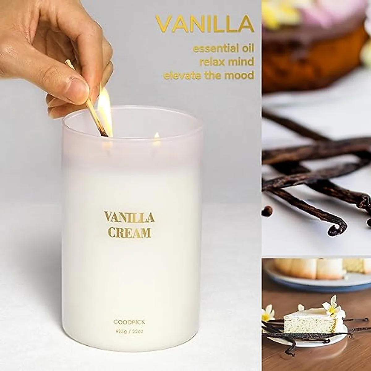 Goodpick Vanilla Scented Candles 22 oz, Luxury Aromatherapy Candles for Home, 2-Wick Soy Candle, Large Jar Candles Gifts for Women, Bath Gift, Christmas, Birthday, 120 Hours Burn Time