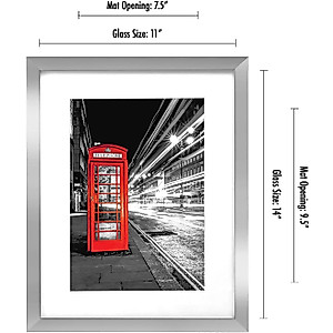 Americanflat 11x14 Picture Frame in Silver - Displays 8x10 with Mat or 11x14 Without Mat - Engineered Wood with Shatter Resistant Glass - Horizontal and Vertical Formats for Wall