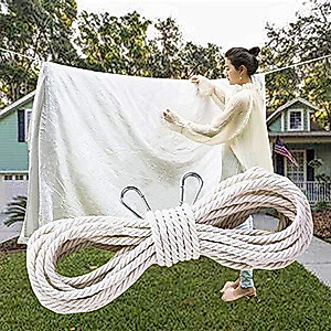 50 Ft Clothesline Long Clothes Line, Cotton Clothesline Rope Laundry Line Rope Craft Drying Rope Adjustable forCamping Travel & Home Use DIY Rope as Candle Replacement Wick Laundry Line Dryer Rope