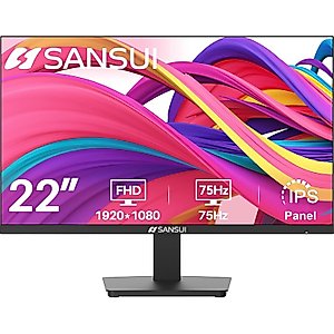 SANSUI Monitor 22 inch IPS Panel 1080p FHD 75Hz Computer Monitor with HDMI VGA, Ultra-Slim Bezel Ergonomic Tilt Eye Care LED Display for Home Office (ES-22F1 HDMI Cable Included)