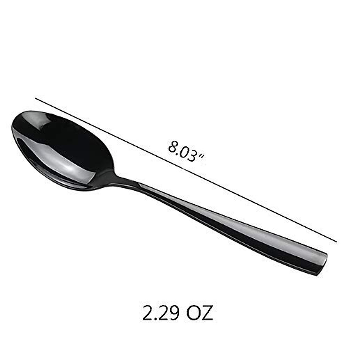 Teyyvn 16-Pack Black Stainless Steel Dinner Spoon, 8.03 Inches, Mirror Polished