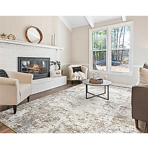 UERMEI 9x12 Area Rug Living Room Rugs - Washable Neutral Modern Abstract Soft Thin Large Rug Indoor Floor No Slip Rug Carpet for Bedroom Under Dining Table Home Office Decor - Brown Grey