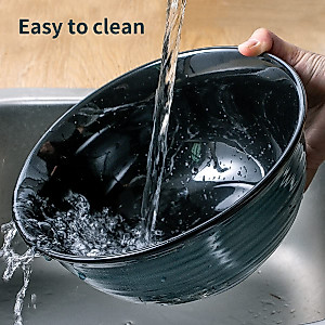 Hasense Ceramic Large Serving Bowls,84 Ounce Salad Mixing Bowls Set of 2 for Kitchen for Soup,Pho,Pasta,Popcorn, Dishwasher & Microwave Safe(Blue)