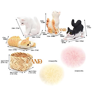 iland Cat Figurines, Dollhouse Cats w/ 1/12 Scale Accessories, Realistic Hand Painted Mini Cat Decor, Cat Cake Toppers