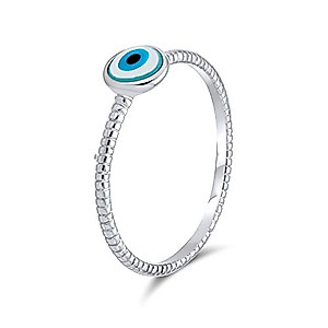 Bling Jewelry Minimalist Simple .925 Sterling Silver Midi Knuckle 1MM Band Stackable Evil Eye Ring For Teen For Girlfriend