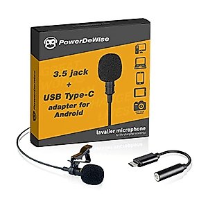 PowerDeWise Upgraded 2022 Type-C Lavalier Microphone with Adapter - Omnidirectional USB C Lav Mic for Android, PC, Mac, Recorders - YouTube Interview Vlogging ASMR Dictation