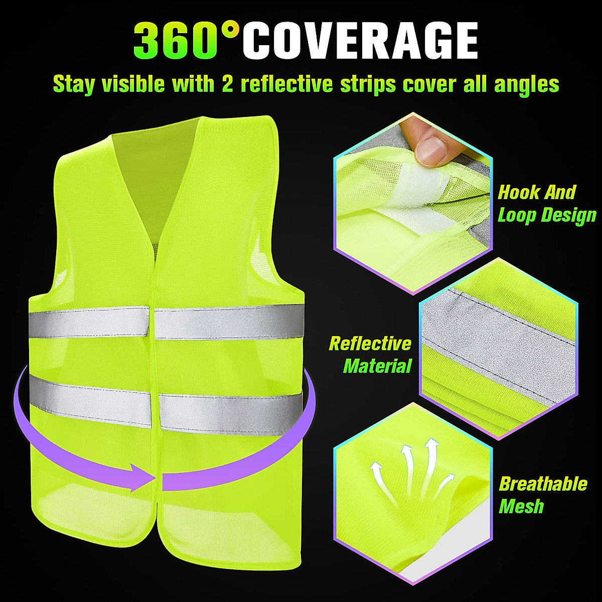 50 Pack Reflective Safety Vest in Bulk, High Visibility Mesh Vest with Reflective Strips Breathable Construction Vest for Men Women Cycling Runner Volunteer