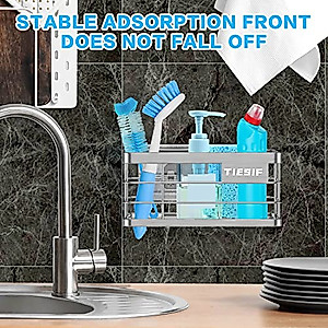 TIESIF 3 in 1 Sponge Holder for Kitchen Sink,Stainless Steel SUS304,Sink Caddy Kitchen Sink Organizer,Adhesive Sink Brush Holder Rust Proof Water Proof No Drilling