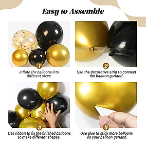 FOTIOMRG Black and Gold Balloons Garland Arch Kit, 5 10 12 18inch Black Gold Confetti Latex Balloons for 2024 Graduation Decorations Anniversary Birthday Party Decorations