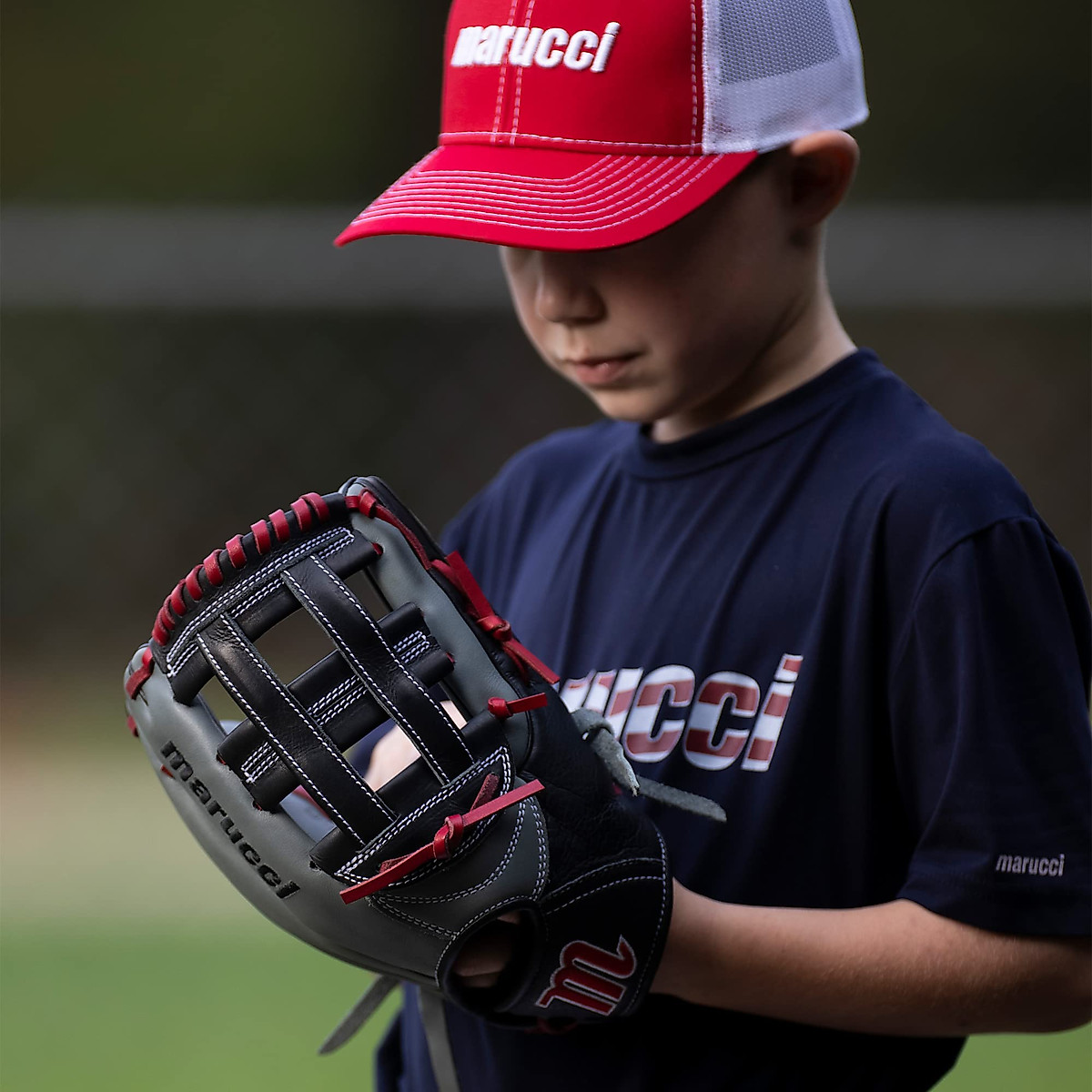 Marucci boys INFIELD Baseball Glove, 11" - GRAY/RED, 11 US
