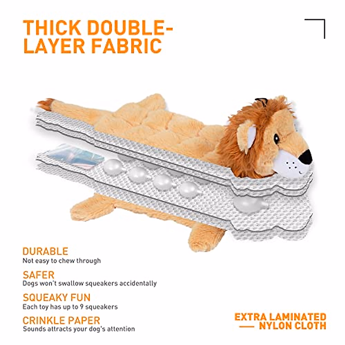 Nocciola 10 PCS Crinkle Dog Squeaky Toys with Double Layer Reinforced Fabric, Durable Plush Dog Toys, No Stuffing Body Dog Toy Set for Small to Large Dogs (10PCS 90 squeakers)