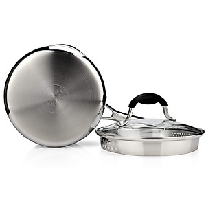 AVACRAFT Tri-Ply Stainless Steel Saucepan with Glass Strainer Lid, Two Side Spouts, Ergonomic Handle, Multipurpose Sauce Pan with Lid, Sauce Pot, Cooking Pot (Tri-Ply Full Body, 2.5 Quart)