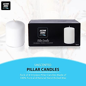 Axiom – Pack of 6 Unscented Pillar Candles, Long 65 Hours Burning Time - 100% Natural Wax Smokeless Candles – Perfect for Weddings, Parties and Home Décor (3.15 x 4_Inches)