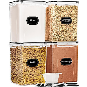 Skroam 4PCS Airtight Food Storage Containers with Lids 5.2L/176oz, Flour Storage Container for Kitchen Pantry Organizers and Storage, Storage Containers for Pantry, Measuring Cup & 20 Labels