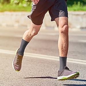 YUEDGE Men's Grey Performance Training Athletic Socks Moisture Wicking Cotton Cushioned Crew Socks for Men 10-13, 5 Pairs/PacK