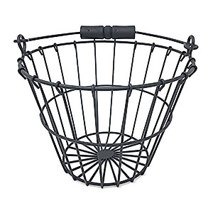 Wire Egg Basket, Round with Wood Handle, Black by EggBaskets