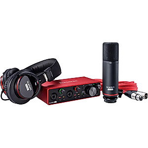 Focusrite Scarlett 2i2 Studio 3rd Gen 2-in, 2-out USB Audio Interface with Microphone & Headphones, Tripod Mic Stand + Boom, Headphone Holder, Pop Filter & 2x XLR Cable Bundle