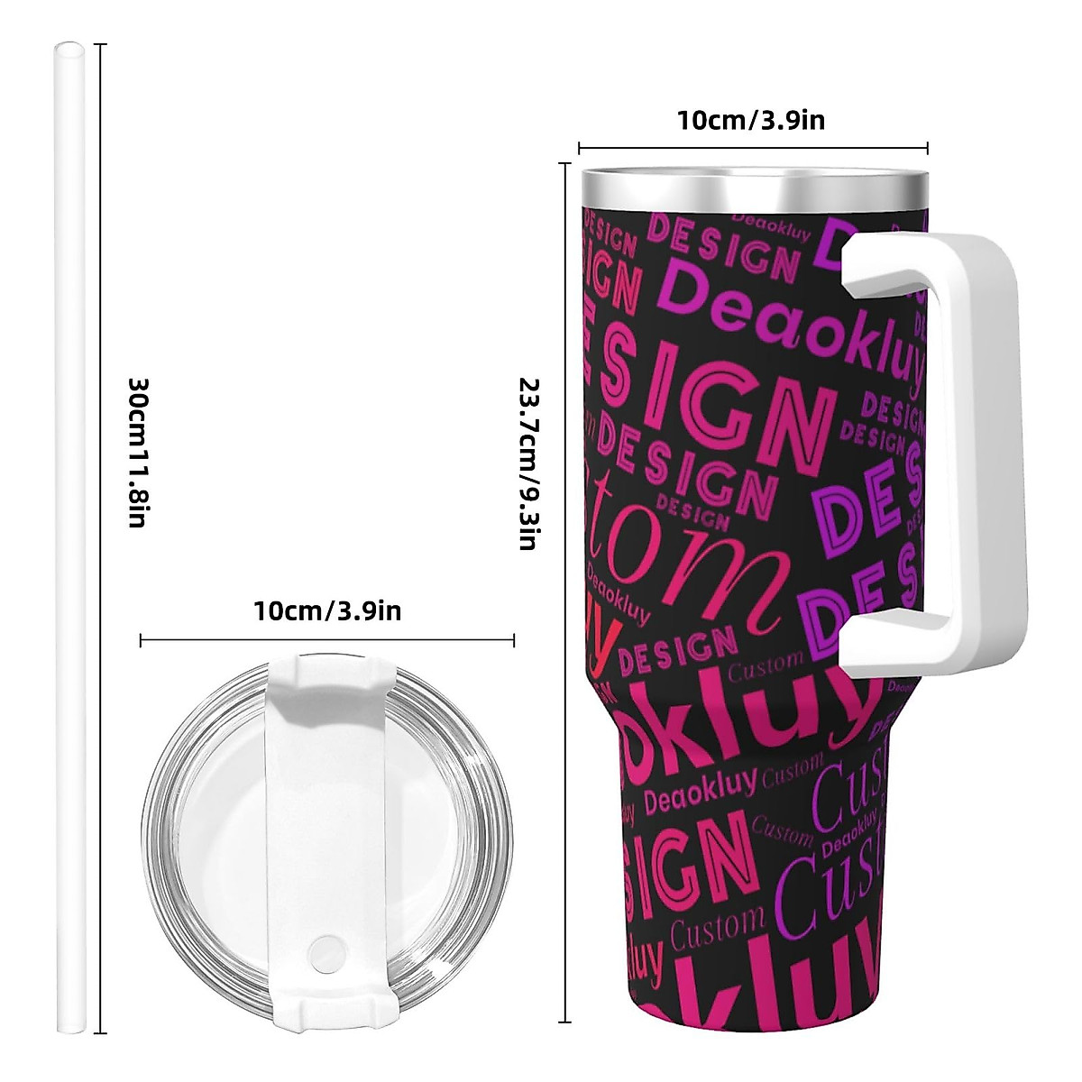 deaokluy Custom 40 OZ Ice Bully Cup with Handle Straw, Personalized Stainless Steel Tumbler with Lid Add Name Text, Choose Letter to Custom Travel Coffee Cup Present for Mom Dad Birthday Christmas