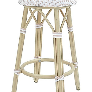 Greemotion Binde Boho 26-inch Aluminum and All-Weather Wicker Barstools with Footrest, Patio Stools & Bar Chairs for Outdoor, Kitchen Counter, Poolside, Yard, Set of 2, White