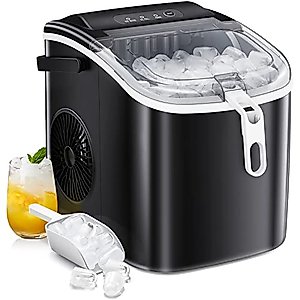 AGLUCKY Ice Makers Countertop,Protable Ice Maker Machine with Handle,Self-Cleaning, 26Lbs/24H, 9 Ice Cubes Ready in 8 Mins, with ice Scoop and Basket,for Home/Office/Kitchen (Black)