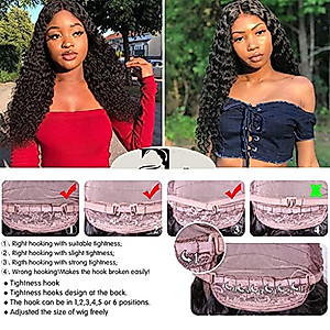 Manorshen Deep Wave Lace Frontal Wigs Brazilian Virgin 13x4 Lace Front Deep Curly Wave Glueless Brazilian Hair Wet Wavy Human Hair Lace Front Wig With Baby Hair (Nature Black Deep 13x4, 18 Inch)
