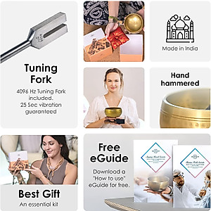 SANEWAVE Tibetan Singing Bowl Set and Tuning fork - Meditation Bowl - 4096 Diapason Sound Bowl - Cuenco Tibetanos for Healing and Mindfulness