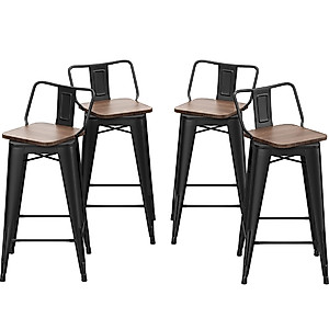Changjie Furniture 30 Inch Swivel Bar Stools Set of 4 Counter Height Swivel Bar Stools with Backs Industrial Barstools for Kitchen (Swivel 30 inch,Matte Black Wooden)
