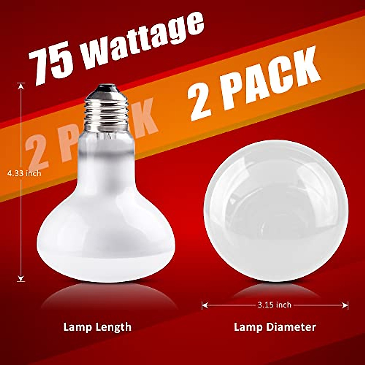 Makmzoon 2Pack Reptile Heat Lamp Bulb,75W UVA Basking Spot Lamp of Bearded Dragon,Heat Bulbs for Reptiles,Reptile Basking Spot Bulb,Sun Heat Bulb for Bearded Dragon Turtle Tortoise