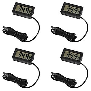 MELIFE 4pcs Digital LCD Thermometer Fahrenheit Temperature Digital LCD (℉) Fridge Thermometer Black 1M Cable with Probe for Fridge Freezer Refrigerator Aquarium