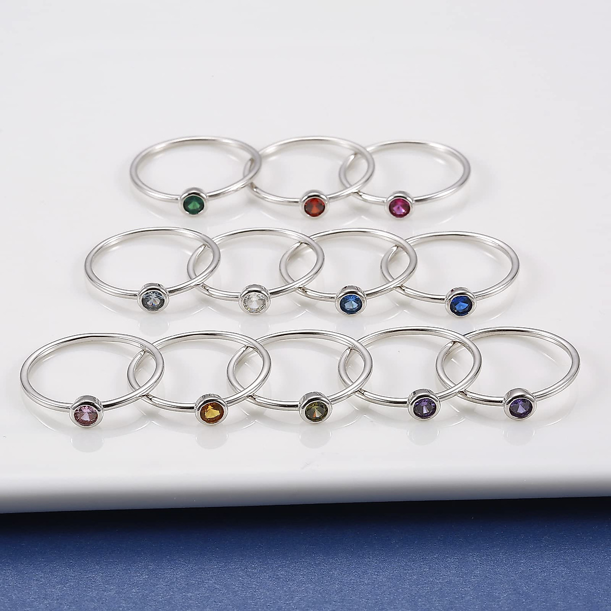 Simple Birthstone Rings for Women Jewelry 925 Sterling Silver Colorful Cubic Zirconia Stackable Promise Ring for Her (March, 6)