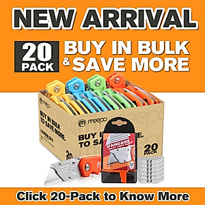 M MEEPO Box Cutter, 4-Pack Tough Folding Box Cutter for Heavy Duty Purpose, Razor Sharp Blade, Comfortable Handle, with Extra 10-Piece Blades, Can cut Drywall, Sheet Plastic, Linoleum, Boxes, Rope