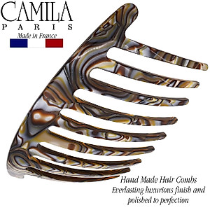 Camila Paris CP3182 French Handmade Side Comb Rounded, Onyx, French Twist Hair Combs Decorative, Strong Hold Hair Clips for Women Bun Chignon Up-Do Styling Girls Hair Accessories Made in France