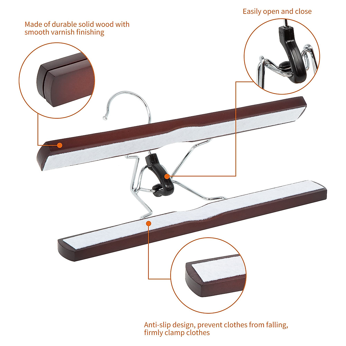 Amazon Basics Wooden Pants Hangers - Cherry, 10-Pack