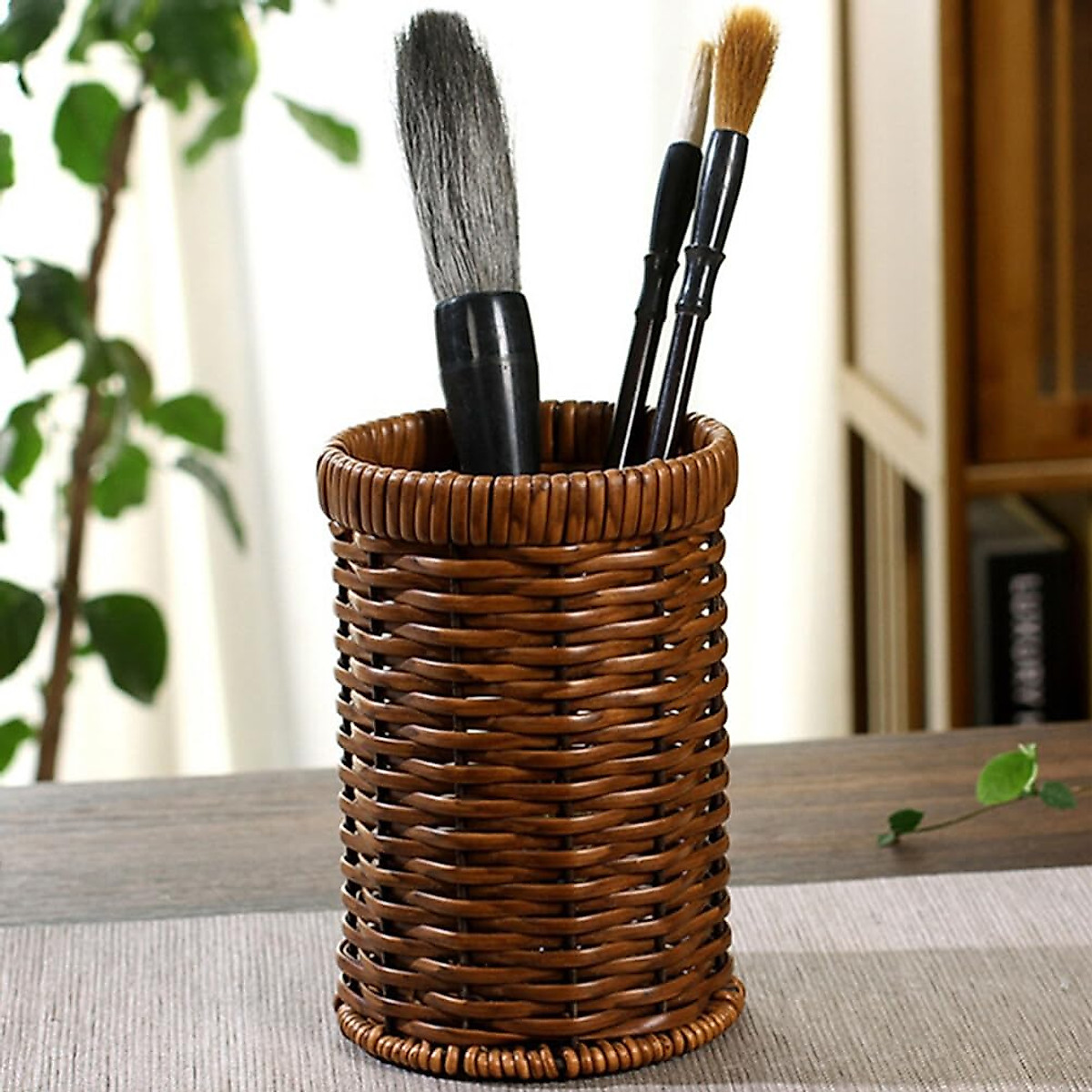 Didiseaon Silverware Utensil Holder Organizer Countertop Flatware Holder Woven Storage Basket Woven Cutlery Organizer Countertop Utensil Basket Imitation Rattan Basket Iron Chopsticks