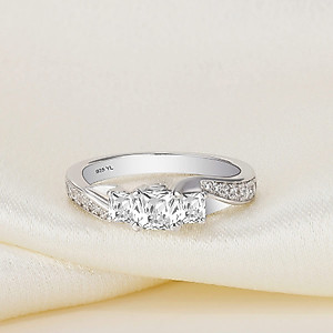 YL Women's Sterling Silver Clear Cubic Zirconia 3-stone Princess Cut Wedding Rings for Engagement-Size8