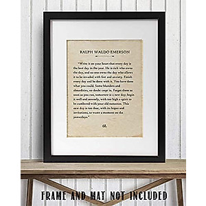 Ralph Waldo Emerson - Write It on Your Heart - Inspirational Quote Book Page Poster for Home and Office Decor, Wall Art for Motivation Inspiration, Book Lovers Gift, 11x14 Unframed Typography Print