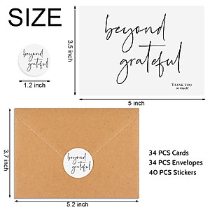 Joyberg Thank You Cards with Envelopes 34 Pcs, Beyond Grateful 3.5x5 Wedding Thank You Cards With Envelopes&Stickers, Blank Bridal Shower Thank You Cards, Thank You Cards With Envelopes Bulk