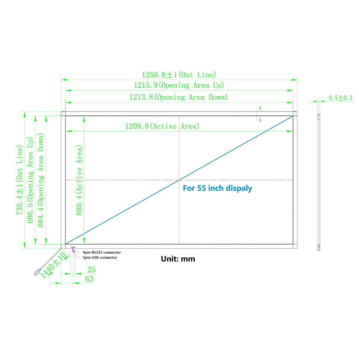 DeYoWo 55 Inch 10 Points Interactive Infrared IR Touch Screen Overlay Frame Free Driver, Design for Touch TV, Touch Monitor, Interactive White Board, Touch Kiosks and Digital Signage