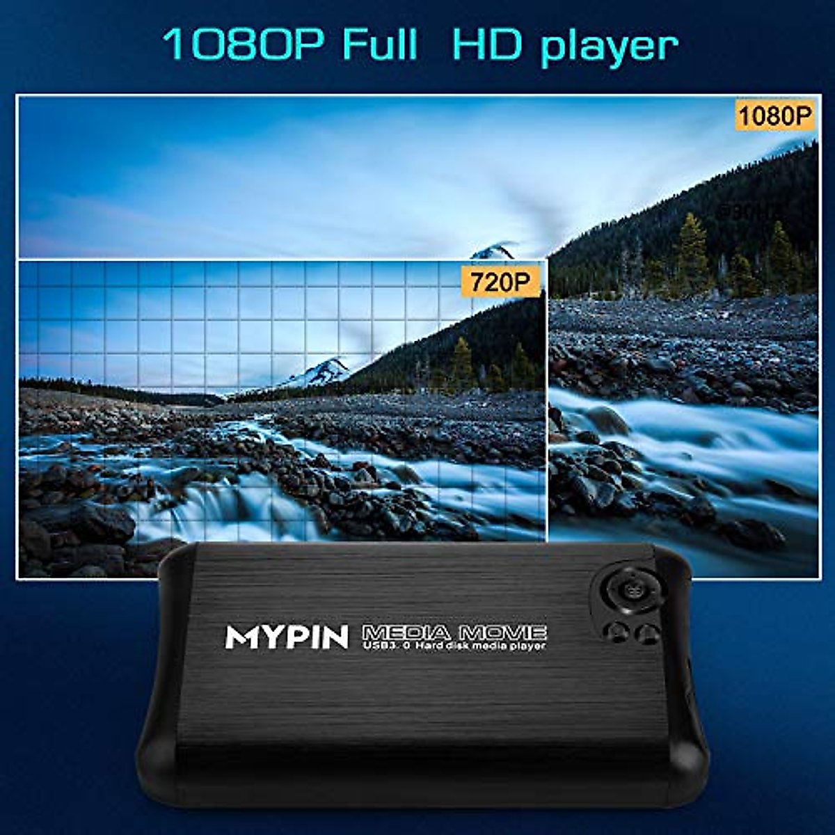 1080P USB3.0 HDMI Media Player Support 2.5" SATA HDD with HDMI/AV/Coaxial Output, Portable MP4 Player for Videos/Music/Photos from USB Drive/SD Card/Internal or External HDD