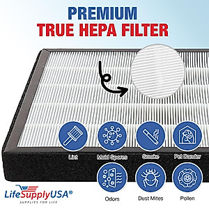 LifeSupplyUSA 2-in-1 True HEPA Air Cleaner Replacement Filter + Activated Carbon Charcoal for Surround Air Intelli-Pro XJ-3800 Series Air Cleaner