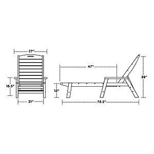 POLYWOOD NCC2280GY Nautical Arms Chaise, Slate Grey