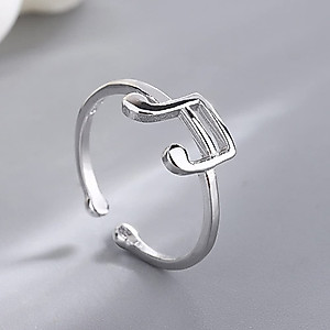 Musical Symbol 925 Sterling Silver Stackable Ring Minimalist Treble Clef Note Statement Open Adjustable Extendable Finger Rings for Women Men Simple Birthday Jewelry Gift for Music Lover Best Friends Music Party