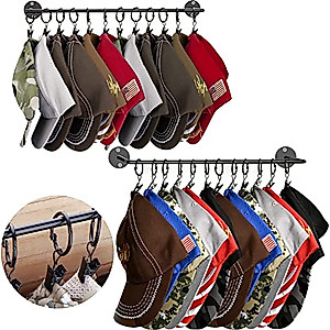 CAPHONT Hat Wall Rack Cap Organizer 2 Pack Baseball Hat Racks Display Holder with 24 Detachable Metal Clips Hooks Baseball Cap Display Wall Mounted