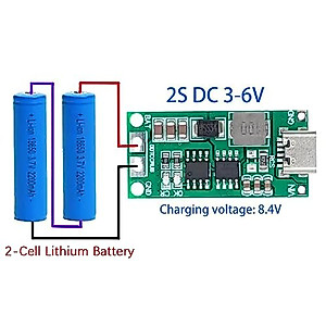 ANMBEST 2PCS 2S 4A Type-C to 8.4V Step-Up Boost LiPo Polymer Li-Ion Charger 7.4V 18650 Lithium Battery with LED Indicator for Electronic DIY