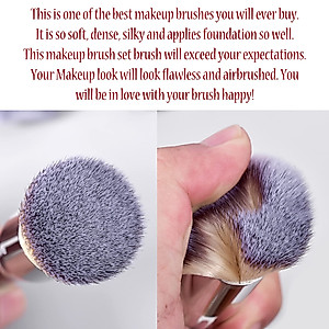 Bueart Design Essential Makeup Brushes set With Travel Retractable Powder Brush vegan Hair for Foundation concealer eyeshadow face Contour Brush (10Pcs Pearl Black)