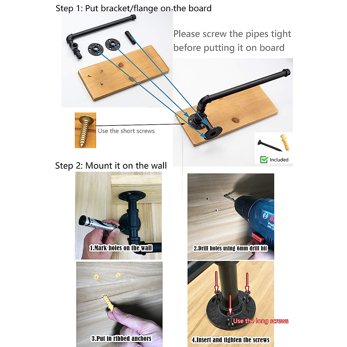 Y-Nut Industrial Vintage Paper Towel Holder Gordon with Shelf Spice Rack TPD-004, Steampunk Loft Style Wall Mount Kitchen Laundary Room Organizer, Wood Metal Water Pipe