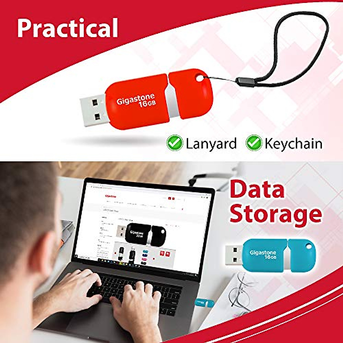 Gigastone V10 16GB 5-Pack USB 2.0 Flash Drive Thumb Drive Memory Stick Pen Drive Capless Retractable Design (Multi Color)