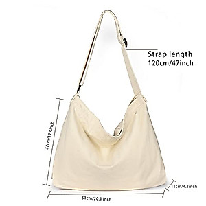 Sightor Canvas Hobo Bag, Shoulder Bag Canvas Crossbody Bag with Zipper and Adjustable Strap Handbag, Large Capacity Tote Bag for Women Men (Beige)