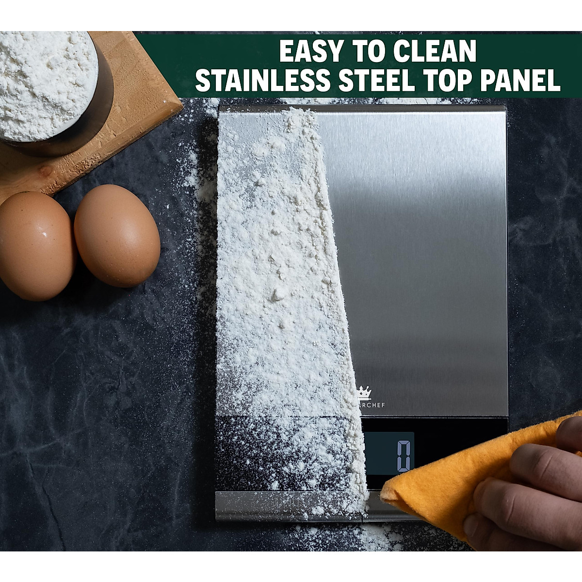 Monarchef Digital Food Scale for Kitchen, Baking, Cooking, and Meal Prep, 10 Unit Measurements, 22 lb Weight Capacity, Stainless Steel Top, Dual Power Option, 15 Features